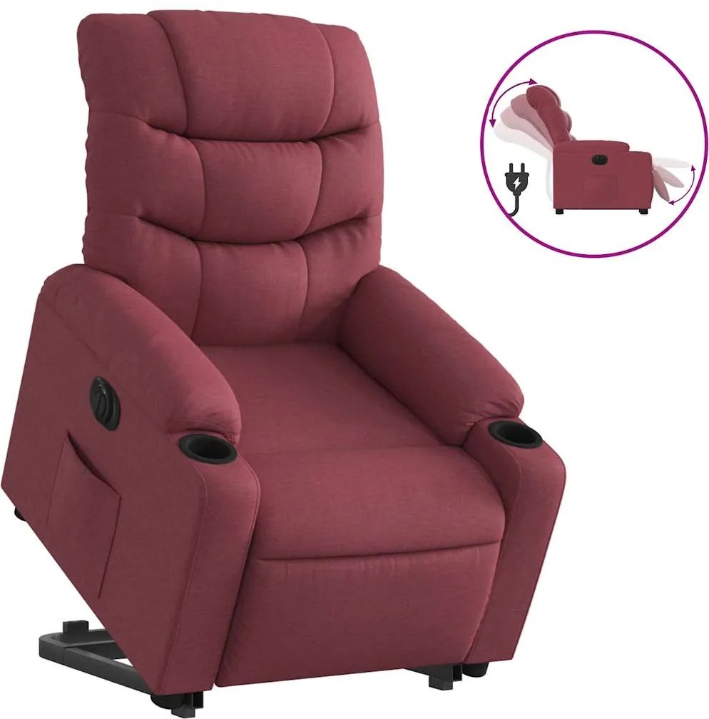 Elektrické zvedací polohovací křeslo vínové textil 3206666