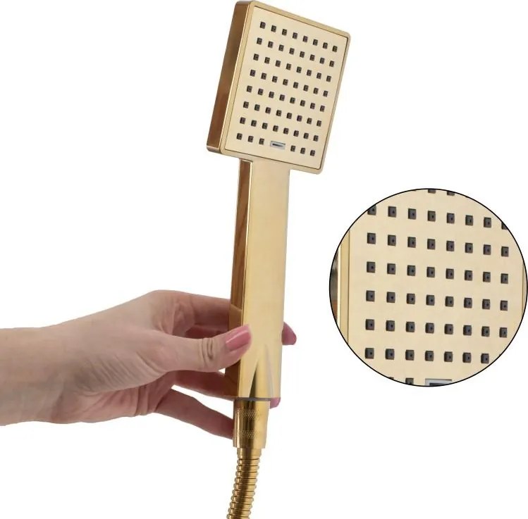 Erga Goba, sprchová souprava s termostatickou baterií a dešťovou hlavicí 25x25 cm, zlatá lesklá, ERG-YKA-BP.GOBA-THERM-25-GLD