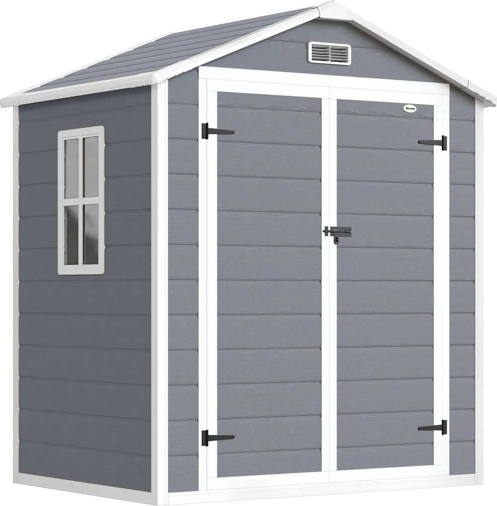 Outsunny Kůlna na Nástroje 2,12 m² 183x134x210 cm Sklad nářadí s Šikmou Střechou Zámkovými Dveřmi Okny Podlahou Odolný Proti Počasí Zahradní Dům Venk…