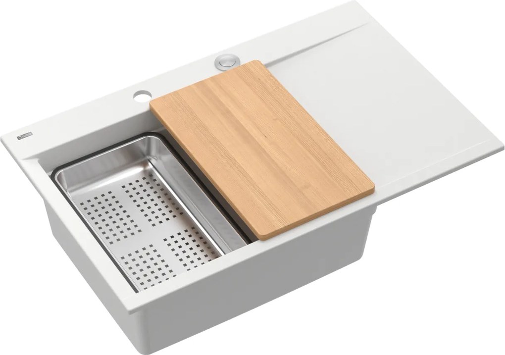 Bílý kuchyňský granitový dřez QUADRON Josh 111 s příslušenstvím bez baterie