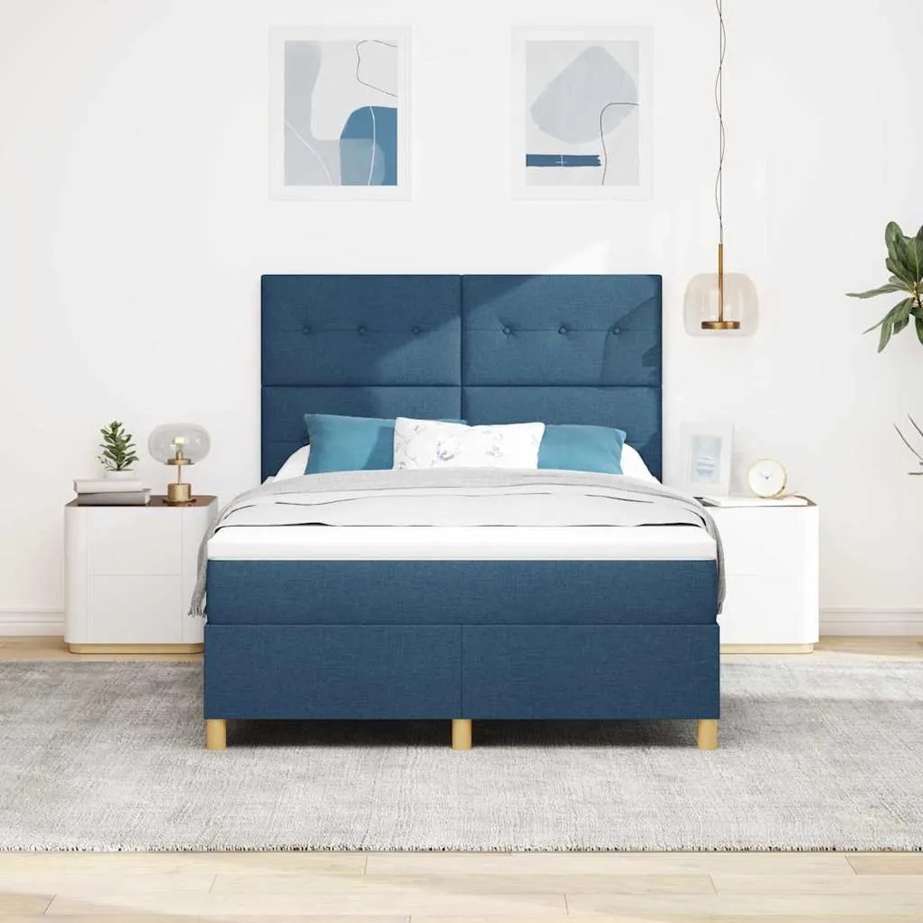 Postel s boxspringem s čelo Modrá 140 x 190 cm textil 3339622