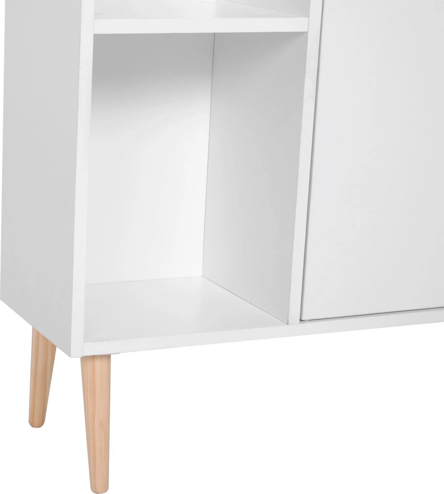 HOMCOM Skandinávská Knihovna s Úložným Prostorem, rozměry 80 Š x 23,5 H x 123 V cm, 5 nik, skříňka, 2 dveře, zúžené nohy z masivního borovicového dře…