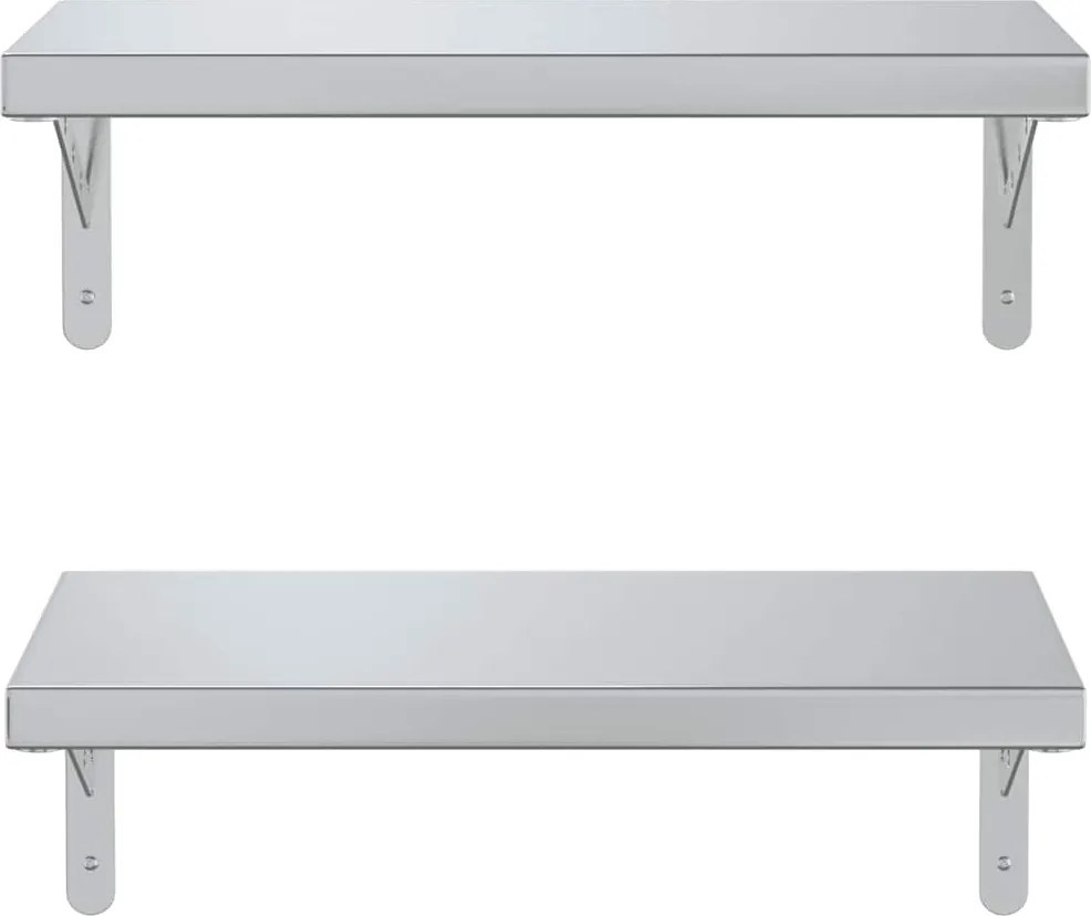 Nástěnné police 2 ks 50 x 23,5 cm stříbrné nerezová ocel 3214510
