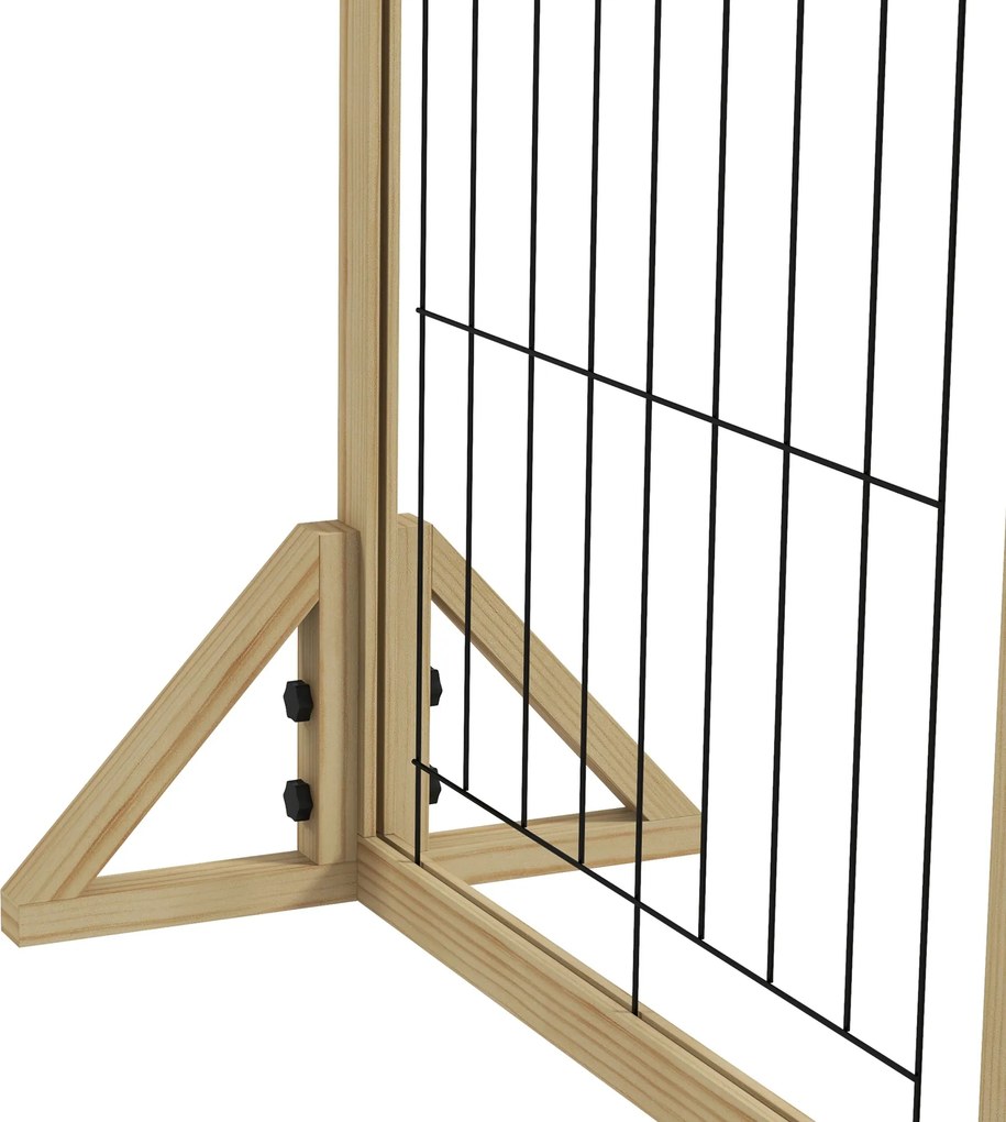 PawHut Dřevěná bariéra pro psy 210x70 cm Skládací brána pro domácí zvířata se 3 panely, oboustranným sklápěním a trojúhelníkovými podpěrnými nohami p…