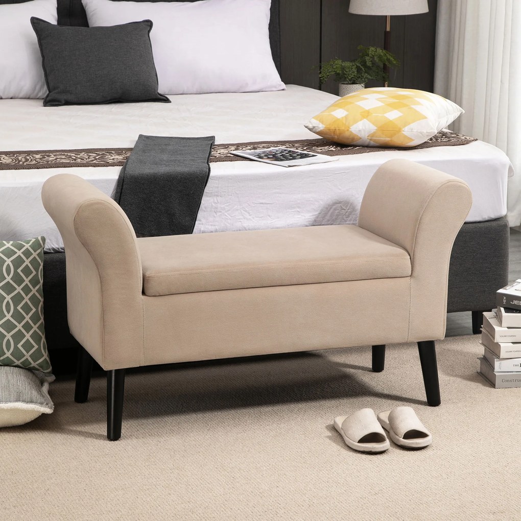 HOMCOM Lavice do obývacího pokoje Moderní čalouněná lavice s úložným prostorem, sametový polyester, kaučukové dřevo, područky, 115.5x43.5x66cm| Aosom
