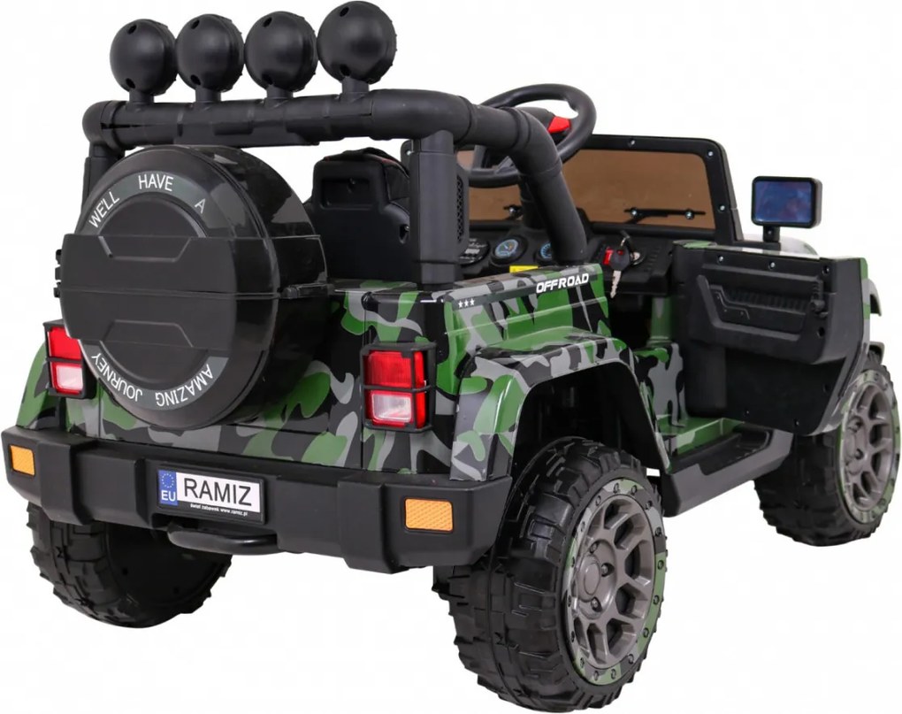 Ramiz Dětské terénní auto Full Time 4WD maskáčové na dálkové ovládání + pohon 4x4 + LED audio + úložný prostor