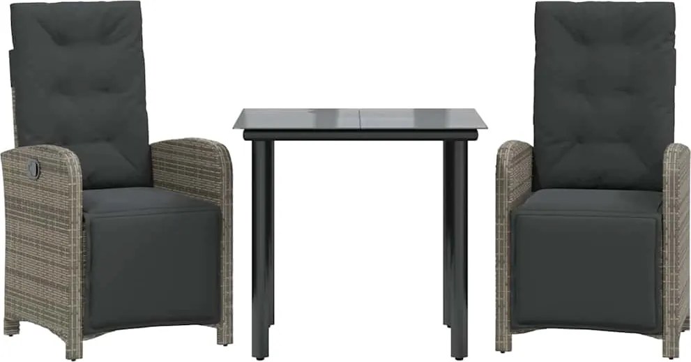 3dílný bistro set s poduškami šedý polyratan 3212563