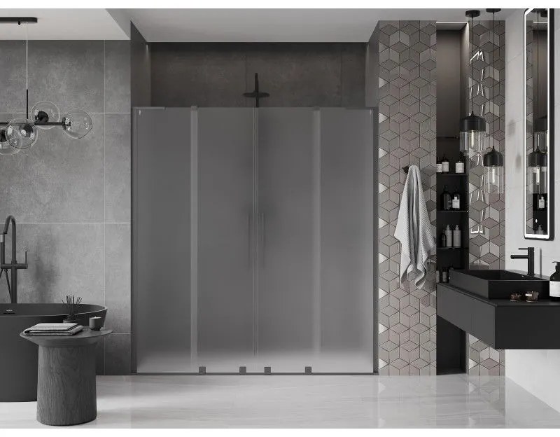 Mexen Velar L Duo, posuvné sprchové dveře do otvoru 170 cm, 8mm sklo námraza, broušený grafit, 871-170-003-32-95