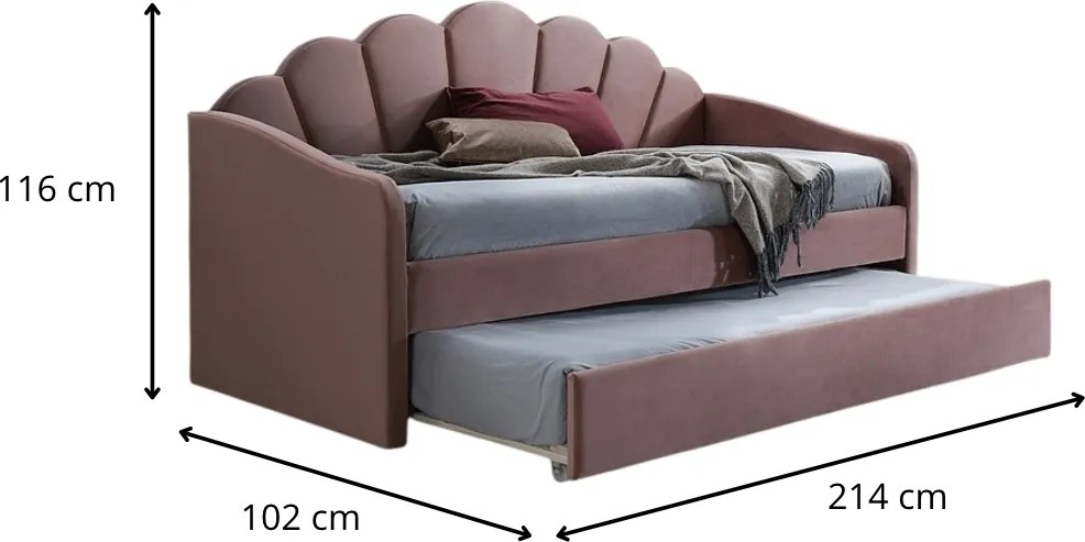 Čalouněná postel Bella Velvet 90x200 s výsuvnou přistýlkou pudrová
