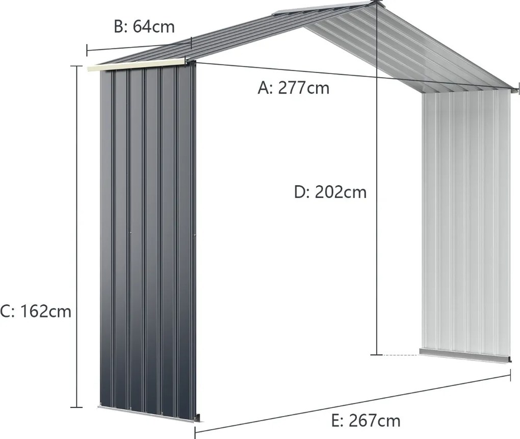 Costway Outdoor Metal Shed Expansion Kit Extended – 277 × 202 × 64 cm, šedá