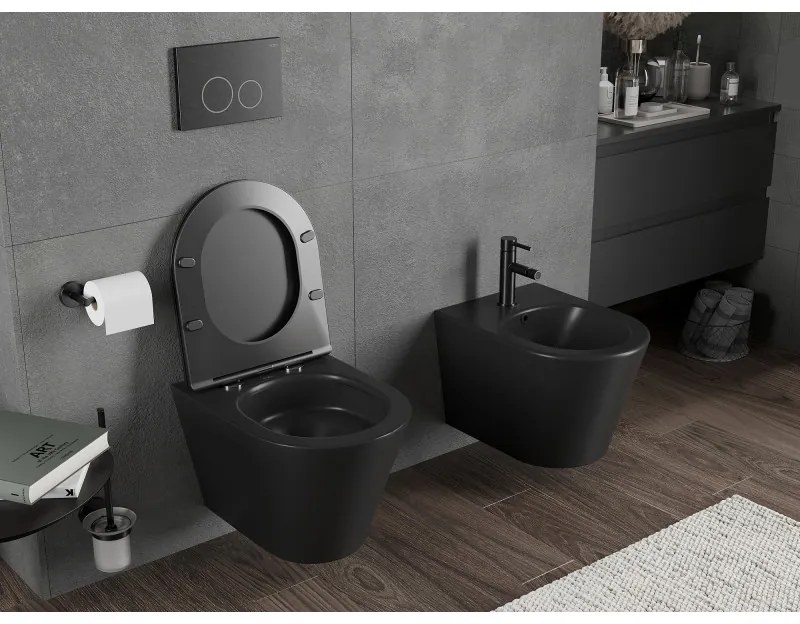 Mexen Rico, závěsná WC mísa 490x360x370 mm, Rimless Tornádo, černá matná, 3372XX85T