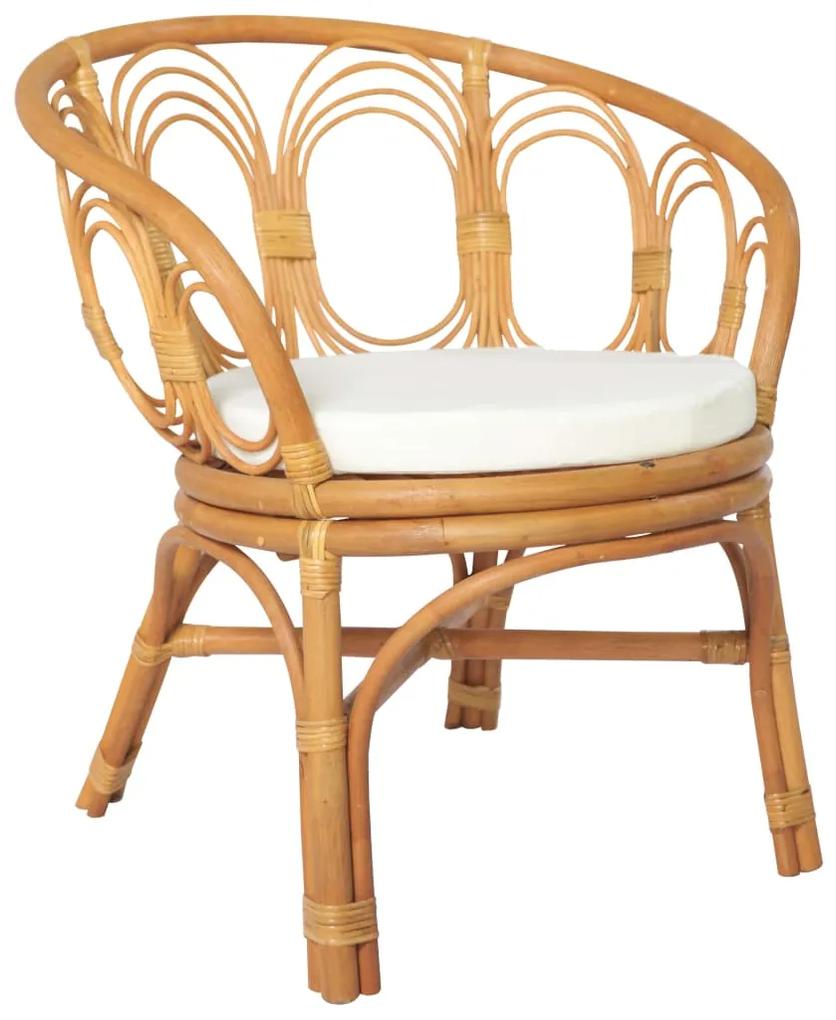 vidaXL Jídelní židle s poduškou hnědá přírodní ratan a lněné plátno