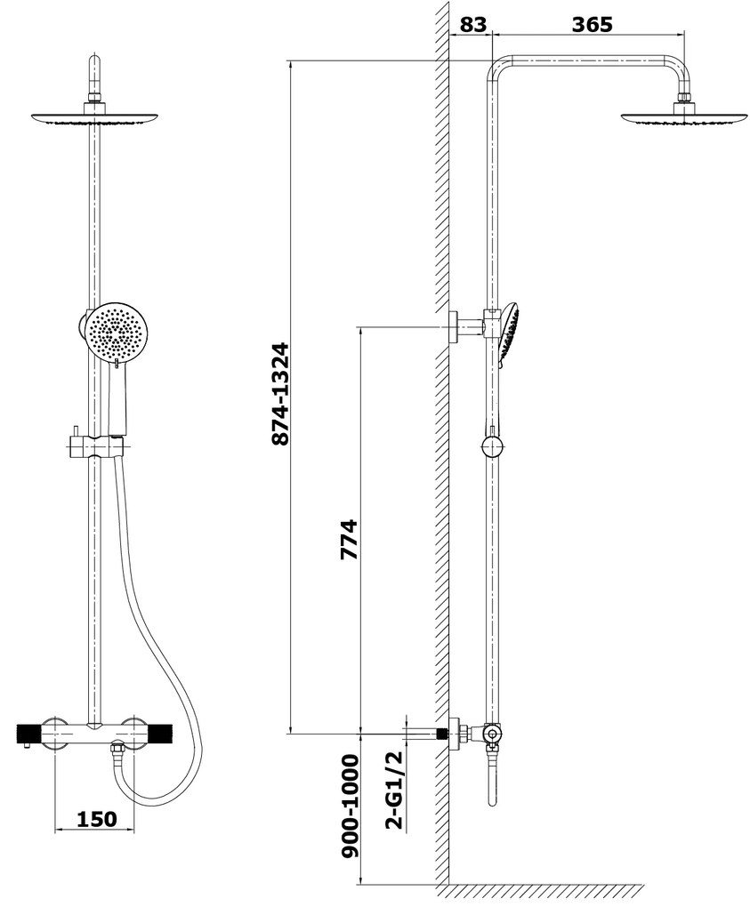 Sapho SOLARIS sprchový sloup s termostatickou baterií, chrom/černá mat WD139CB