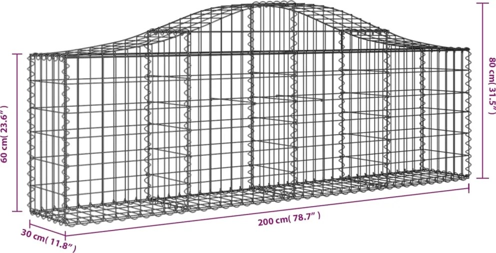 Klenuté gabionové koše 4 ks 200x30x60/80 cm pozinkované železo 3145390