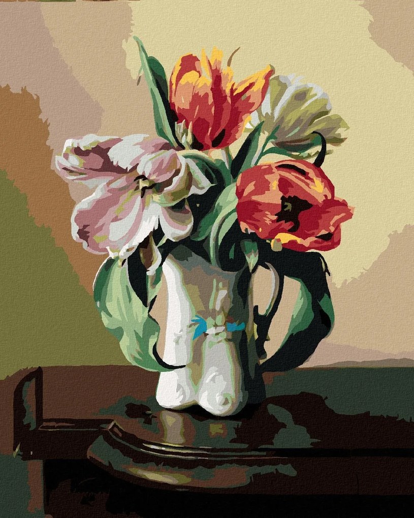 zuty zuty - malování podle čísel - zátiší tulipány v porcelánové váze na stole (pieter wagemans), 80x100