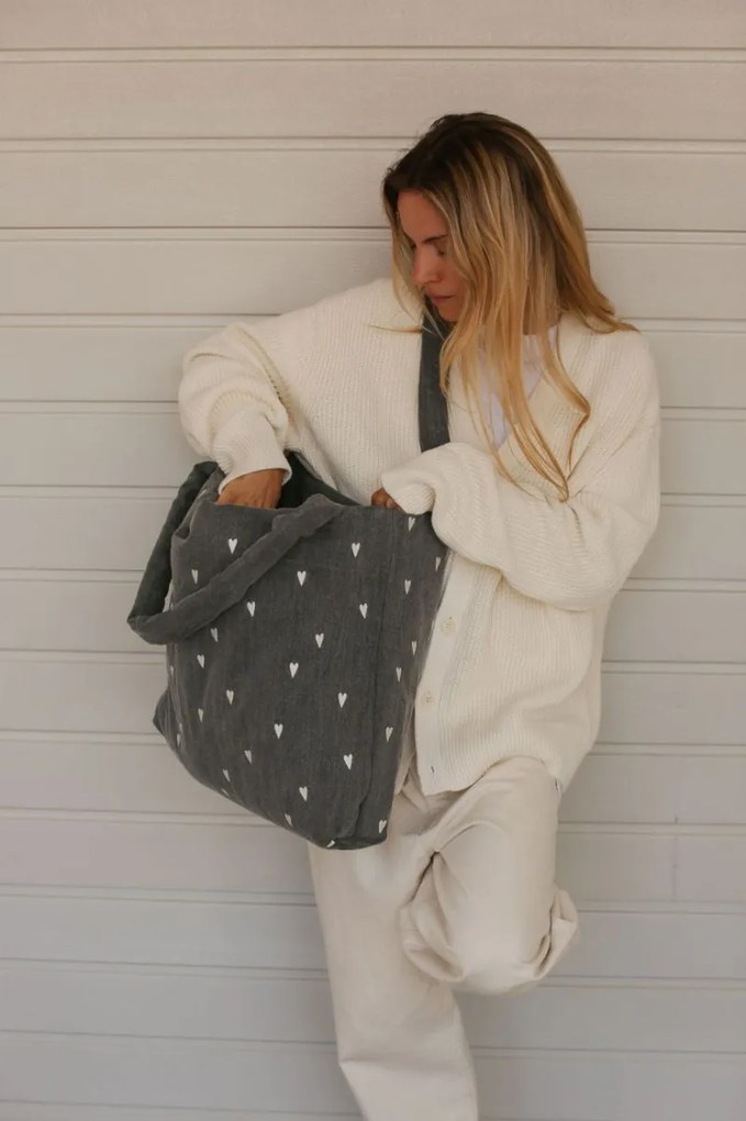 Studio Noos Denim Mom Bag Grey Hearts