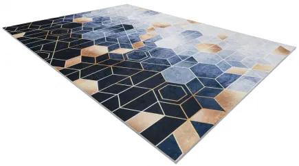 ANDRE mycí kobereček 1216 Krychle, geometrický protiskluz modrý velikost 160x220 cm | krásné koberce cz