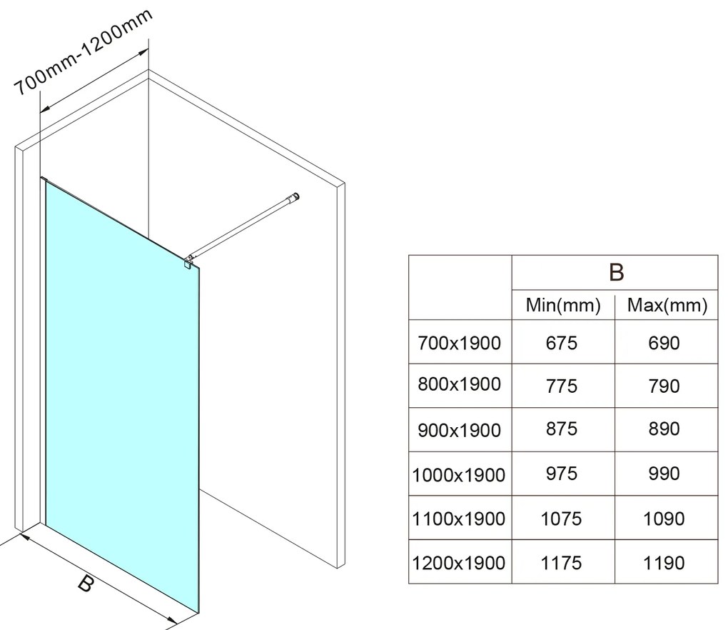 Aqualine walk-in sprchová zástěna 120 x 190 cm jednodílná k instalaci na zeď chrom sklo čiré WI121