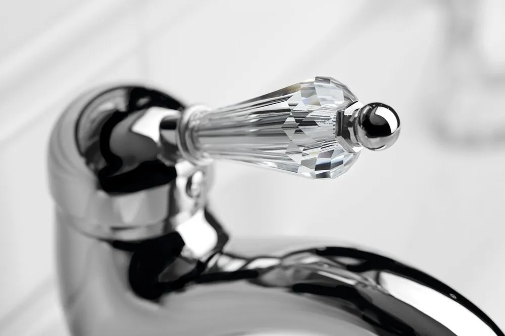 Sapho Sapho, KIRKÉ CRYSTAL stojánková umyvadlová baterie s výpustí, křišťálová páčka, chrom, KI02KC