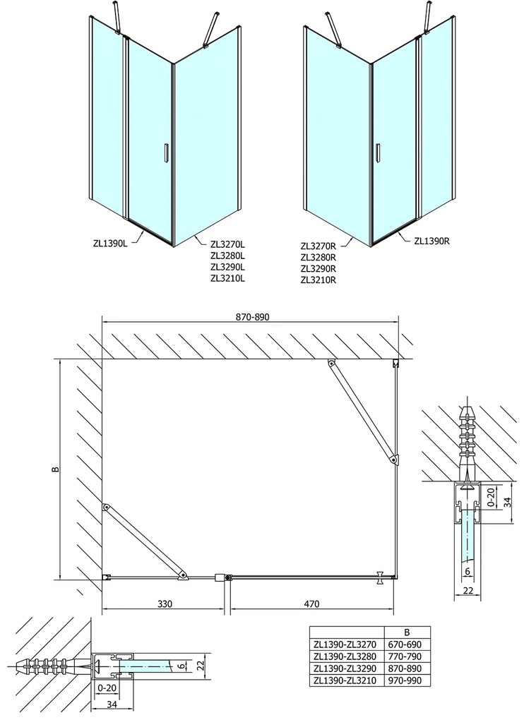 Polysan ZOOM LINE 90 x 70 cm ZL1390ZL3270 sprchový kout