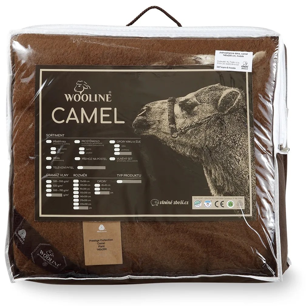 Wooline Vlněná deka, tmavě hnědá 140x200 cm, camel