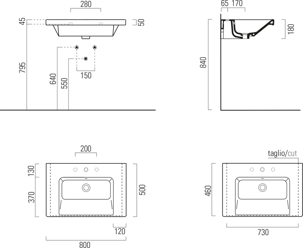 GSI GSI, NORM keramické umyvadlo 80x18x50 cm, bílá ExtraGlaze, 8634111
