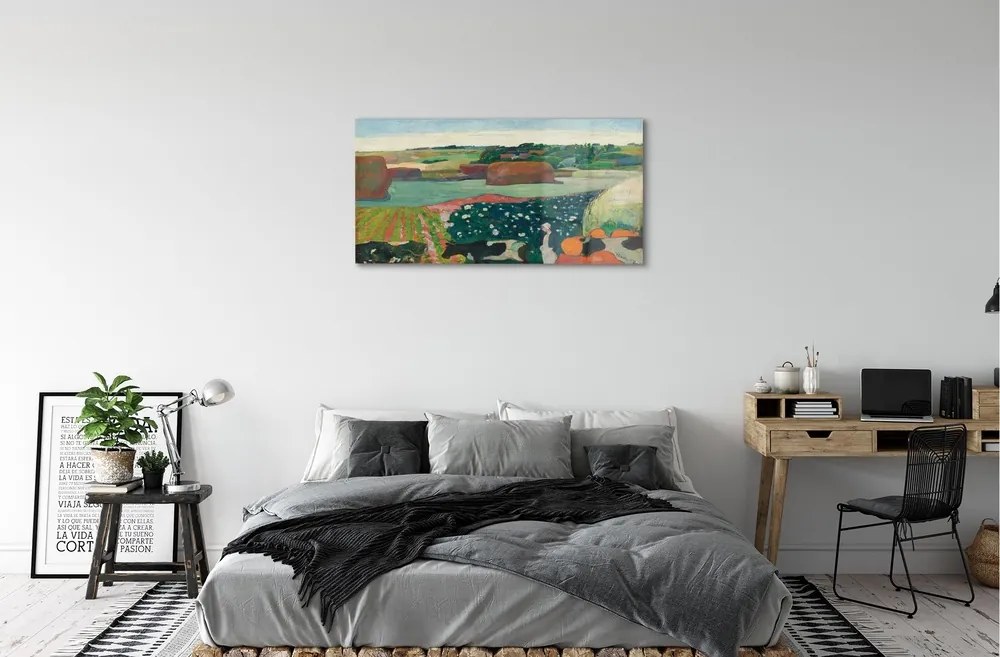 Obraz na skle Art malované pohled venkova 125x50 cm