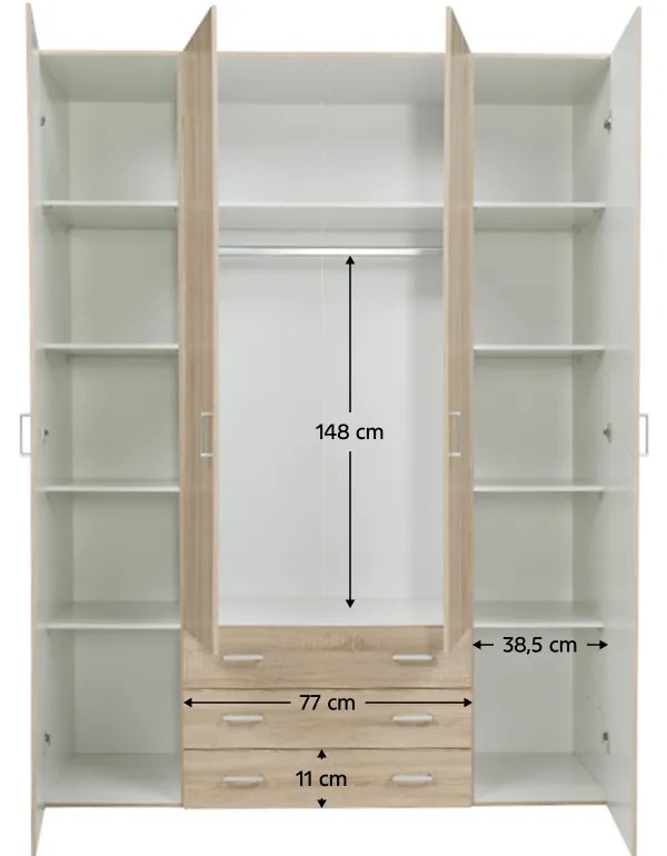 Kondela Skříň, 4 - dveřová, dub sonoma, GWEN 70429