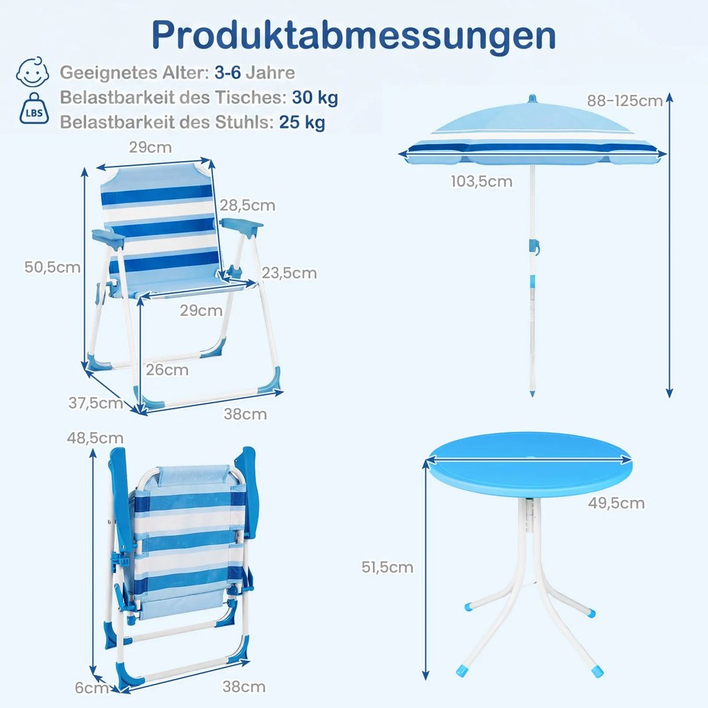 Costway Dětská sedací skupina s výškově nastavitelným slunečníkem 4 PCS. Dětská