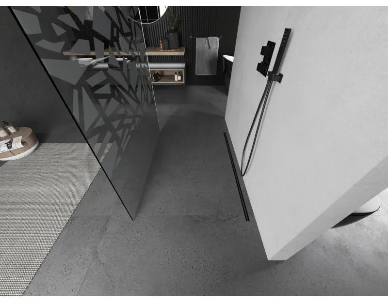 Mexen Kioto, sprchová zástěna Walk-In 100 x 200 cm, 8mm čiré sklo bílý vzor, ​​grafitový profil, 800-100-002-95-85