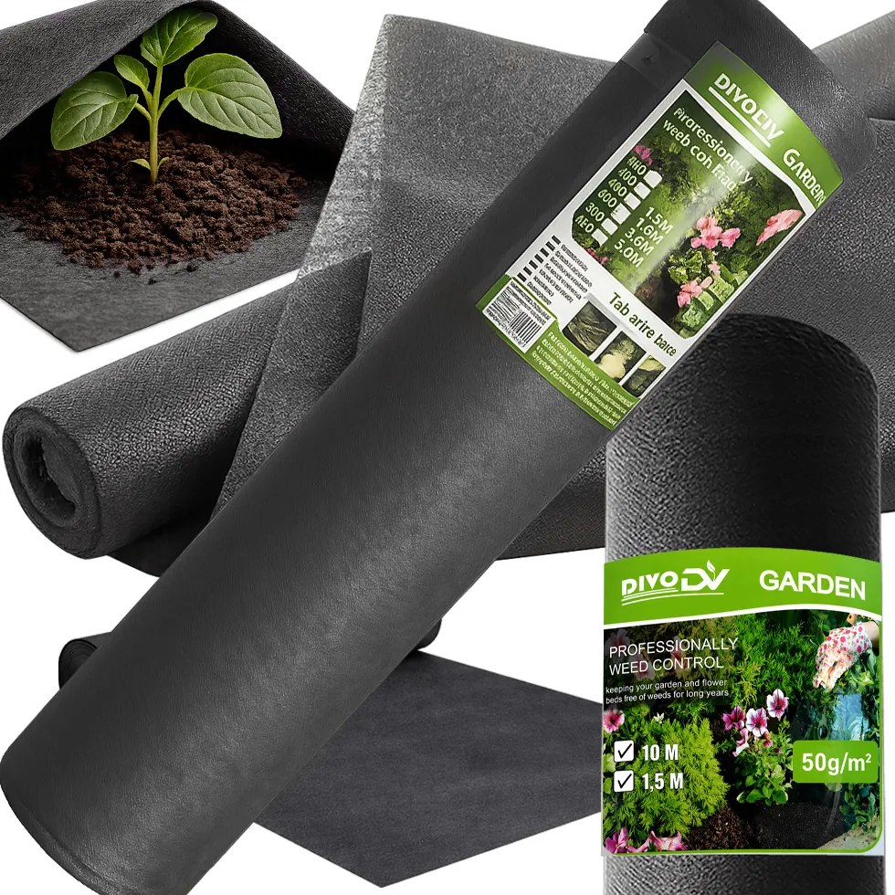 DIVODV Hustá agrovlákna 50 g, 1,5 m × 50 m, protiburinová mulčovací rohož, černá