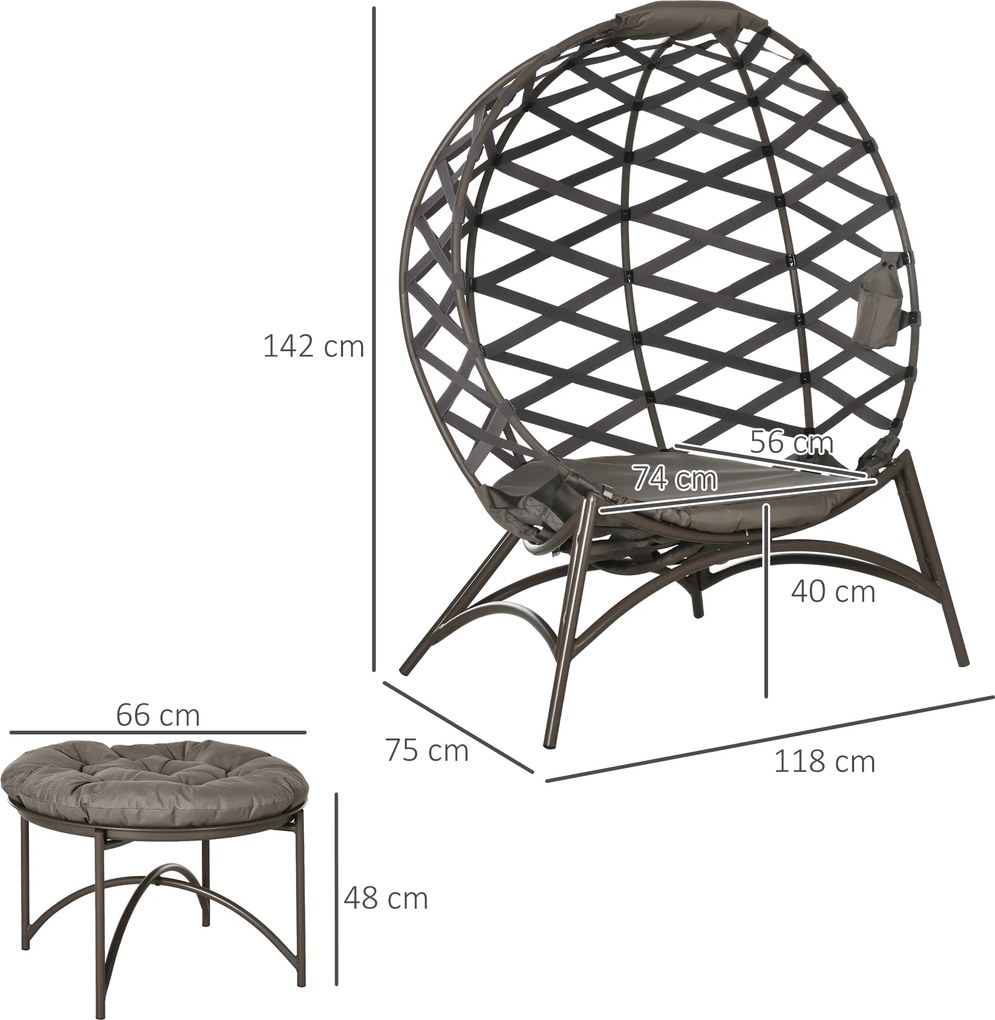 Zahradní židle, dvoudílná sada, stolička/noční stolek, velký sedák, ocelový rám, barva: písková, 118 x 75 x 142 cm