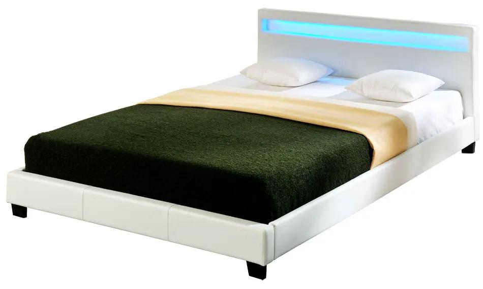 Corium® Moderní manželská postel, čalouněná - koženka - s LED podsvietením - 200x200cm (bílá)