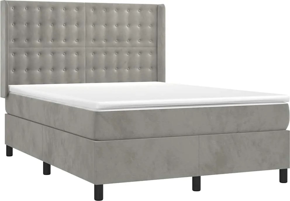 Box spring postel s matrací světle šedá 140x200 cm samet 3132921