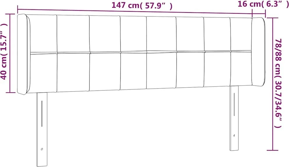 Čelo postele s LED tmavě hnědé 147 x 16 x 78/88 cm textil 3123237