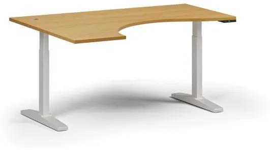 Výškově nastavitelný stůl, elektrický, 675-1325 mm, ergonomický levý, deska 1600x1200 mm, bílá podnož, buk
