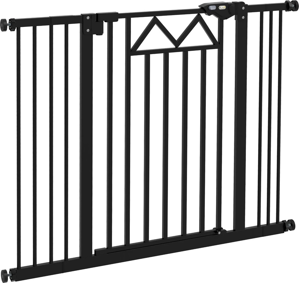 PawHut Nastavitelná bezpečnostní bariéra 74-100 cm s automatickým zámkem a dvojitým zámkovým systémem a 2 prodlouženími 7/14 cm pro dveře, chodby a sc