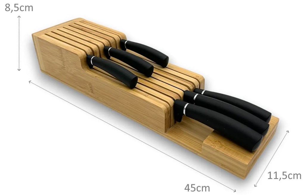 usporadejto.cz Stojánek na nože, organizér do šuplíku - na 14 nožů, bambusový MAESTRO 45 x 11,5 x 8,5 cm