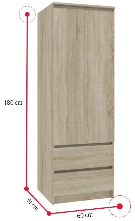 Expedo Skříň ESTRELLA S60 2D2SZ, 60x180x51, sonoma