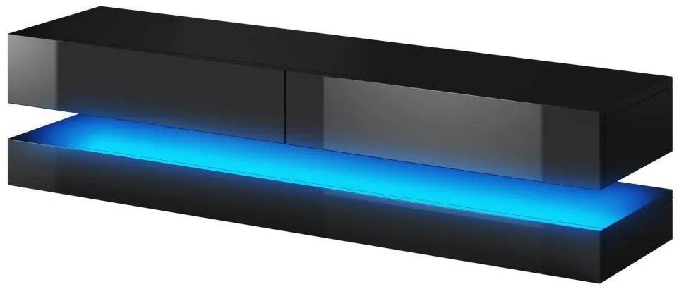 TV stolek Fly s LED osvětlením 140 cm černý mat/černý lesk