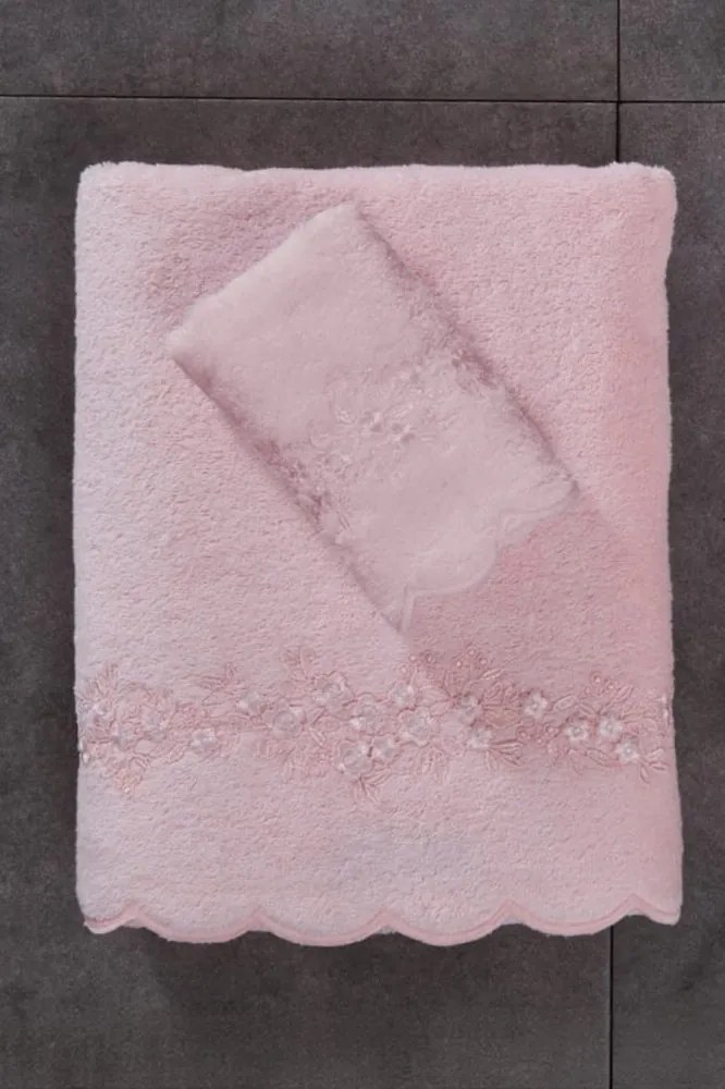 Ručník SILVIA s krajkou 50x100cm Růžová