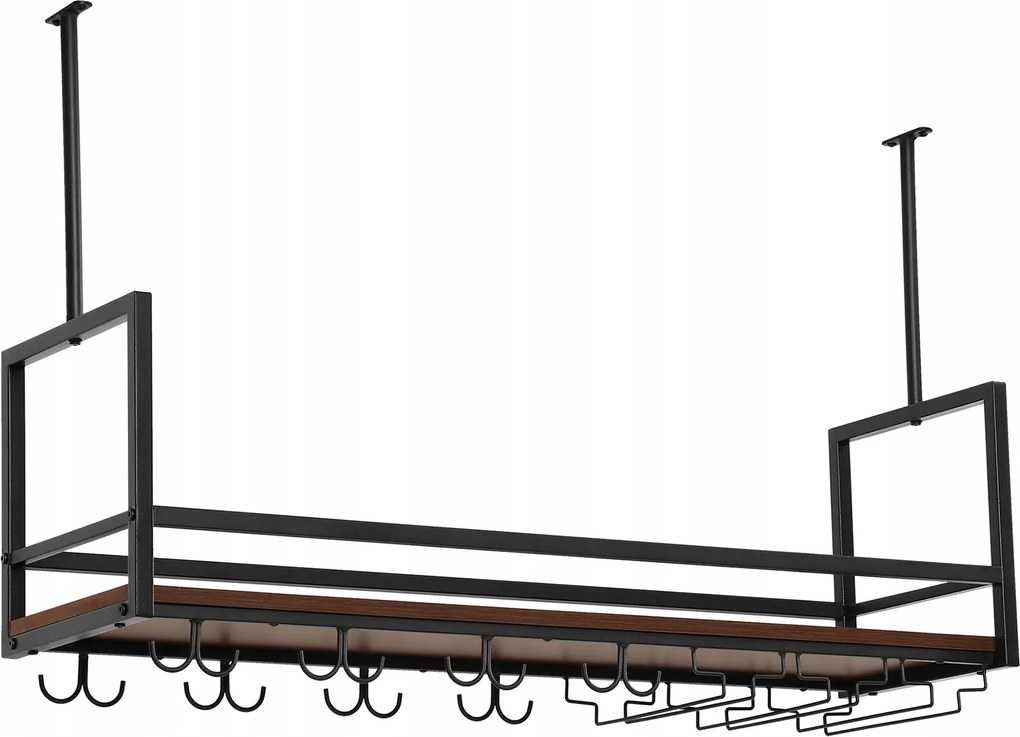 Stojan na víno s držákem na skleničky Borejle 100x30x65 cm černý/ořech