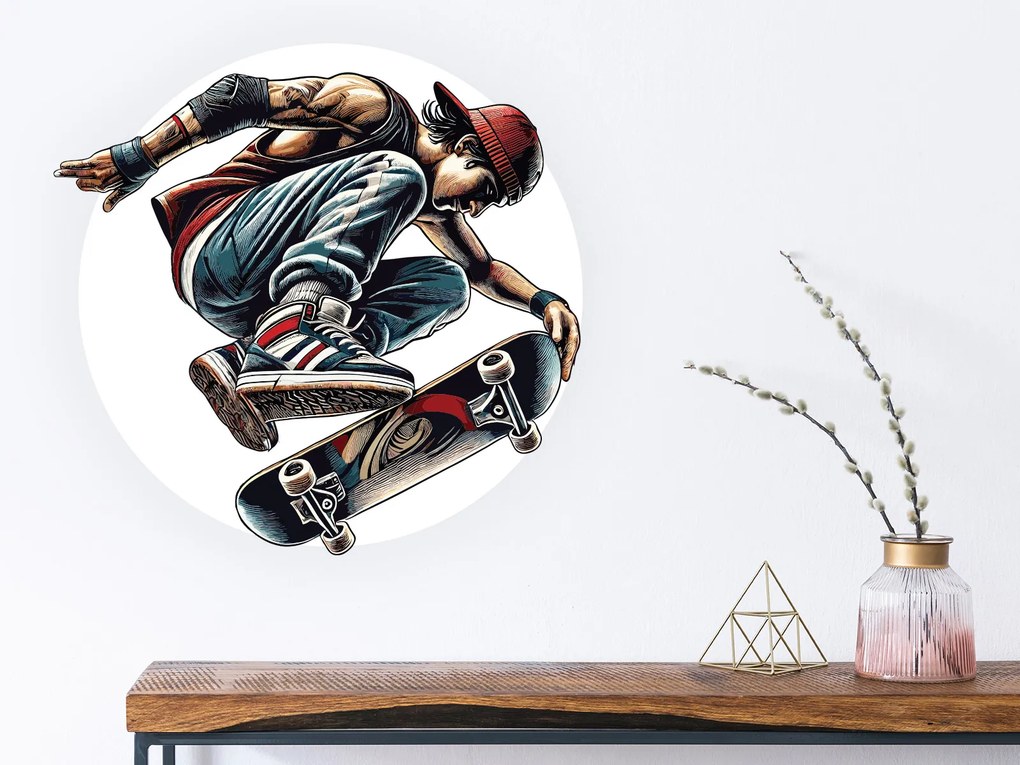 Skateboardista textilní přelepitelná samolepka na zeď arch 45 x 44 cm
