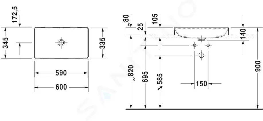 DURAVIT - DuraSquare Umyvadlová mísa 600x335 mm, DuraCeram, alpská bílá (2355600000)