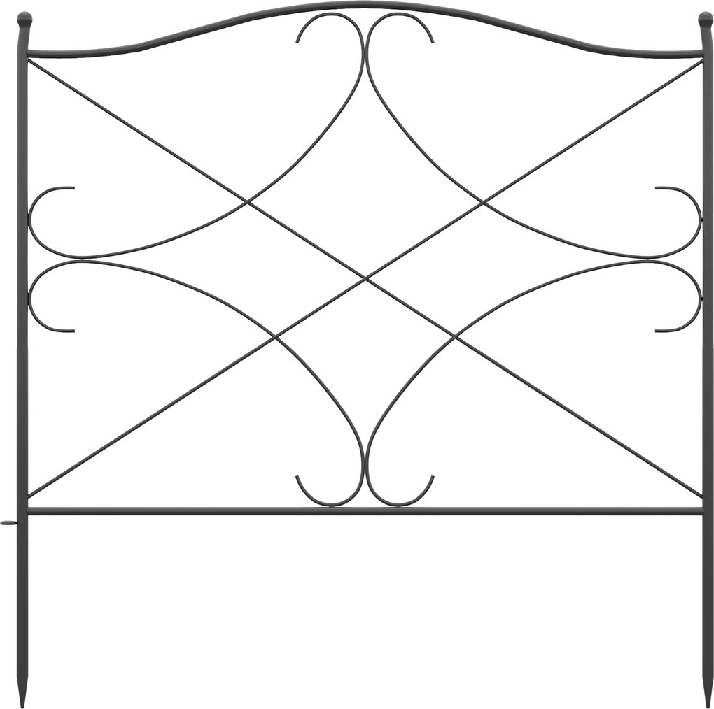 Outsunny Set 5 dekorativních kovových zahradních plotů s ornamenty - 305 x 62 cm černý