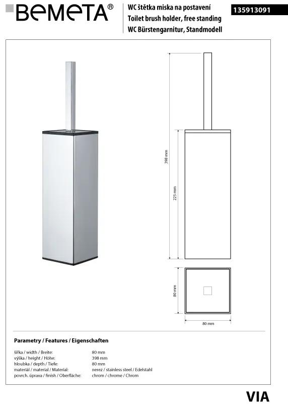 Bemeta Design VIA: WC štětka na postavení/pověšení -