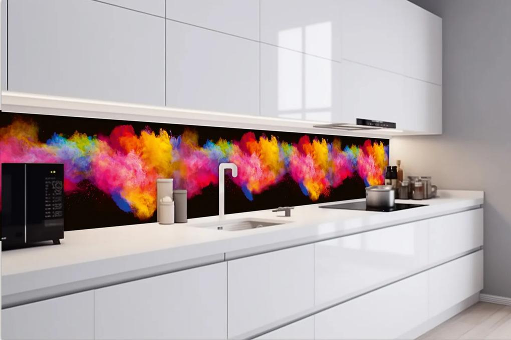 DIMEX | Fototapeta do kuchyně Exploze barevného prášku KI-420-288 | 420 x 60 cm | vícebarevná, černá