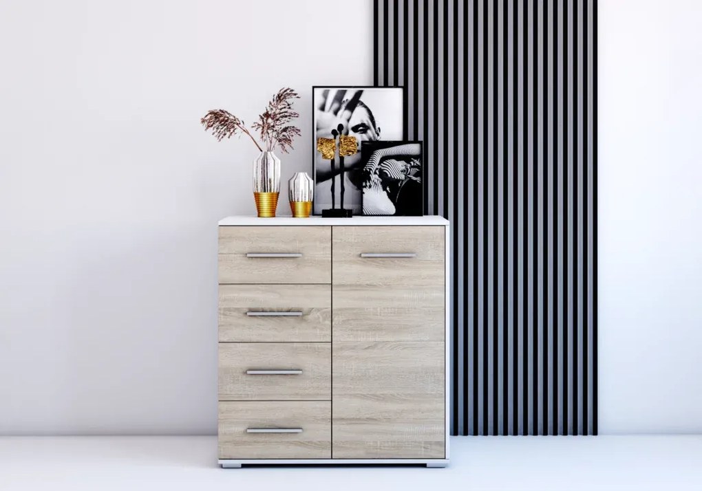 IDZ Komoda FRIDA MINI 1D4S 01, 90 cm Dub Sonoma / Bílá
