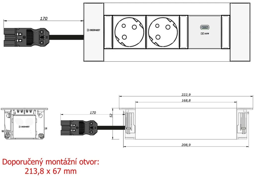 IBConnect Vestavná zásuvka INTRO bílá - různé konfigurace Konfigurace elektrozásuvky: 6x230V