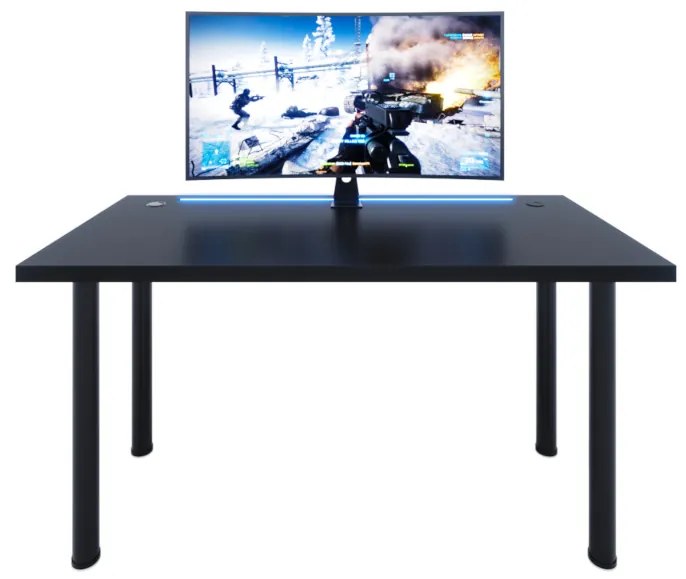 Expedo Počítačový herní stůl CODE X2 s LED, 135x73-76x65, černá/černé nohy + USB HUB